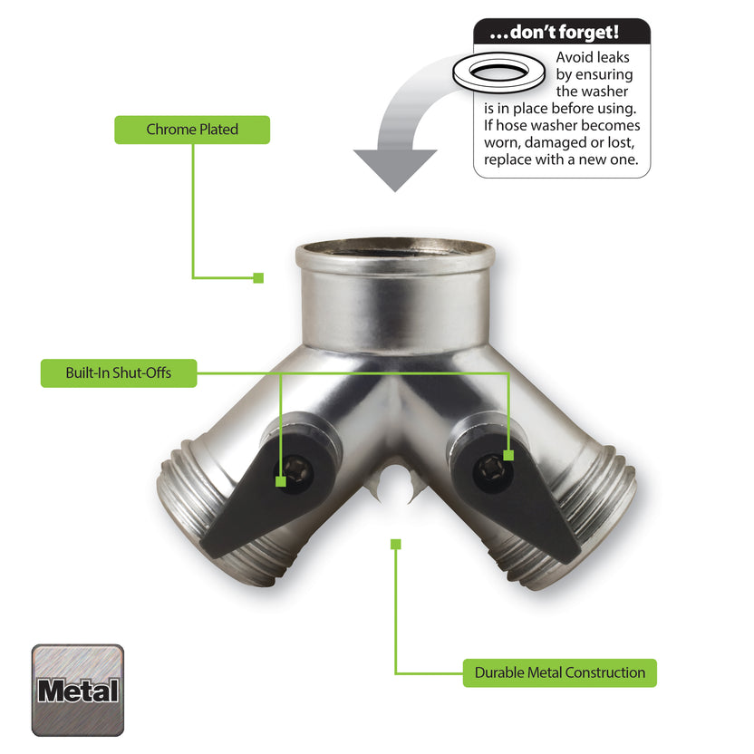 Chrome-Plated Metal 2-Way Hose Valve – Melnor